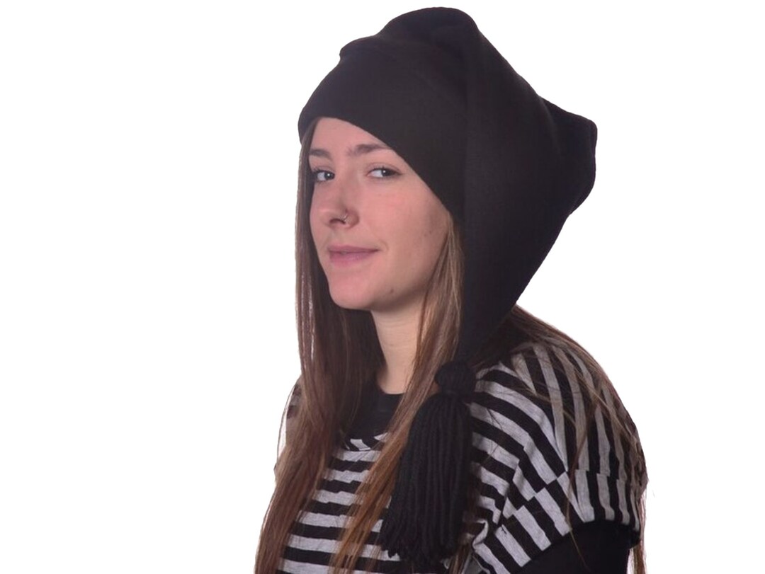 Black Stocking Cap Long Pointed Hat With Tassel Warm Winter Beanie ...