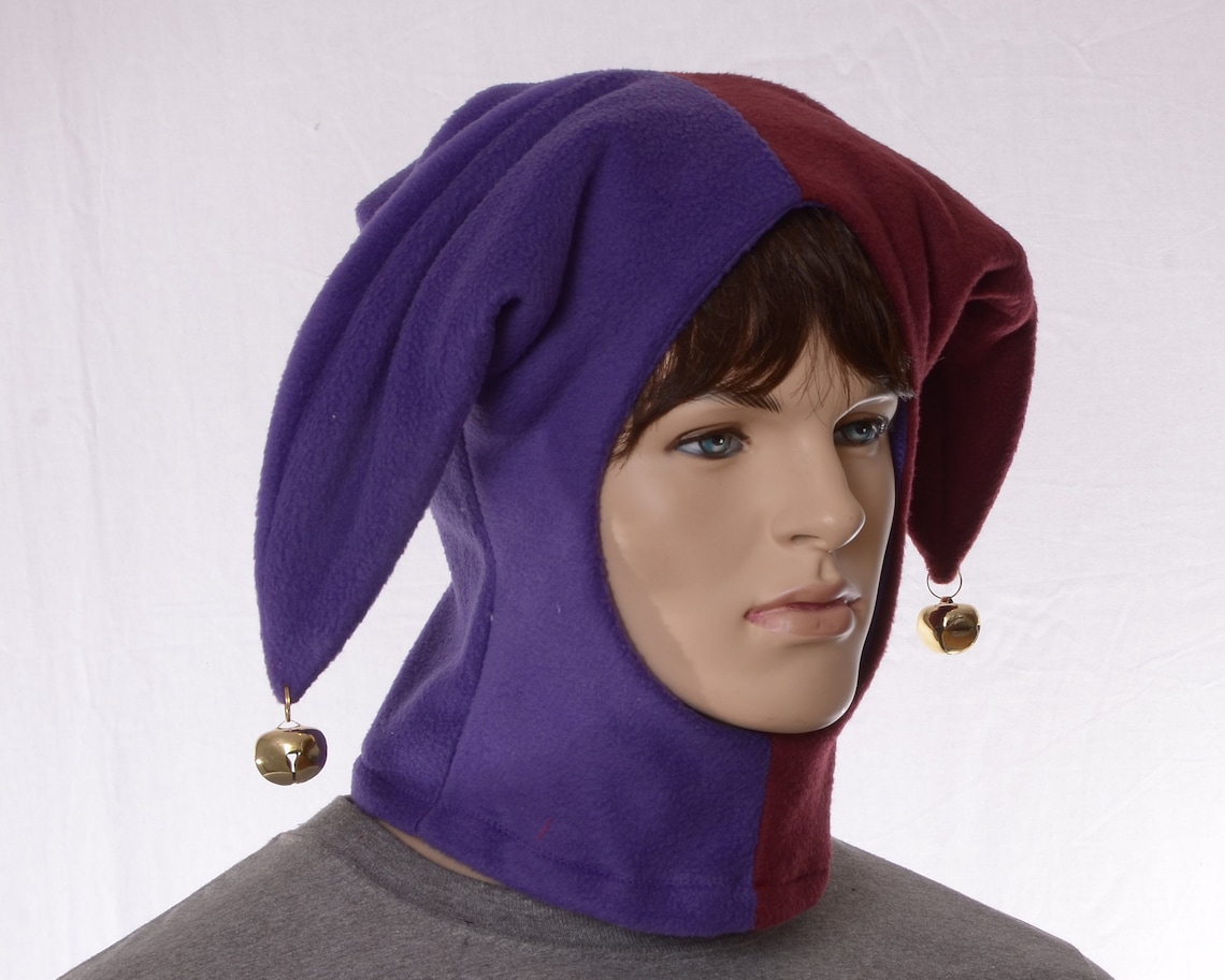 Jester Hood Burgundy and Purple Hat Made of Fleece With Bells | Etsy