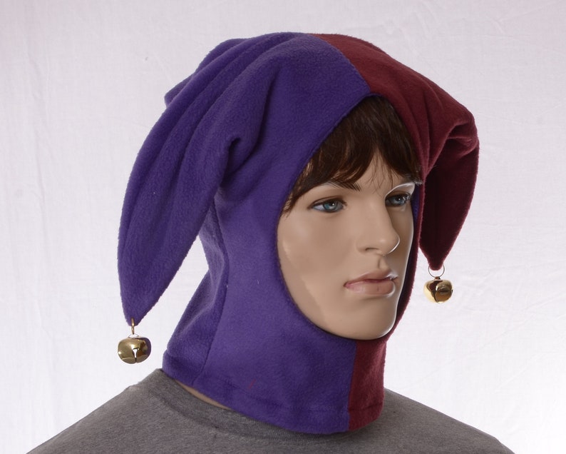 Jester Hood Burgundy and Purple Hat Made of Fleece With Bells | Etsy