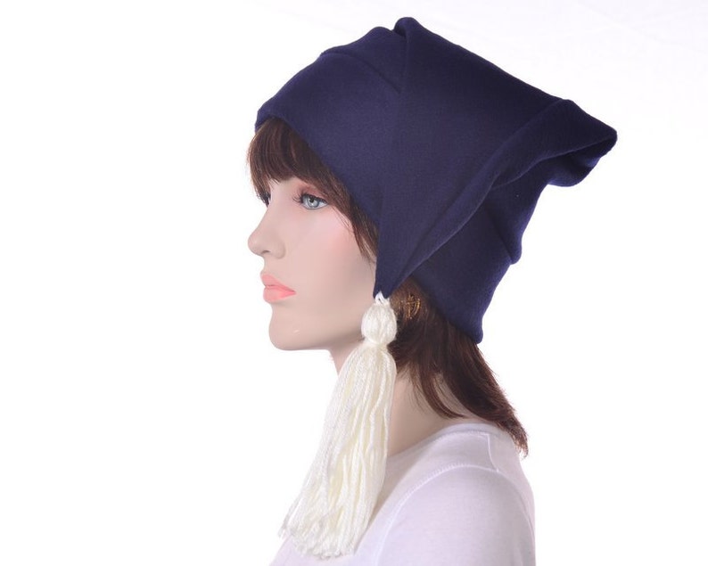 Navy Blue Stocking Hat Phrygian Cap White Tassel Costume Elf - Etsy