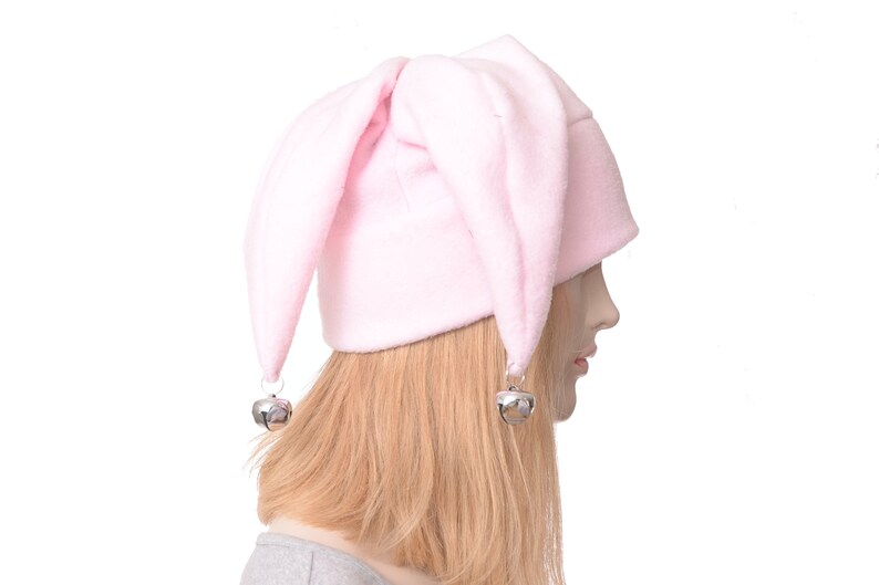 Pink Fleece Jester Hat: Silver Bells, Harlequin Costume Ren Faire Adult ...