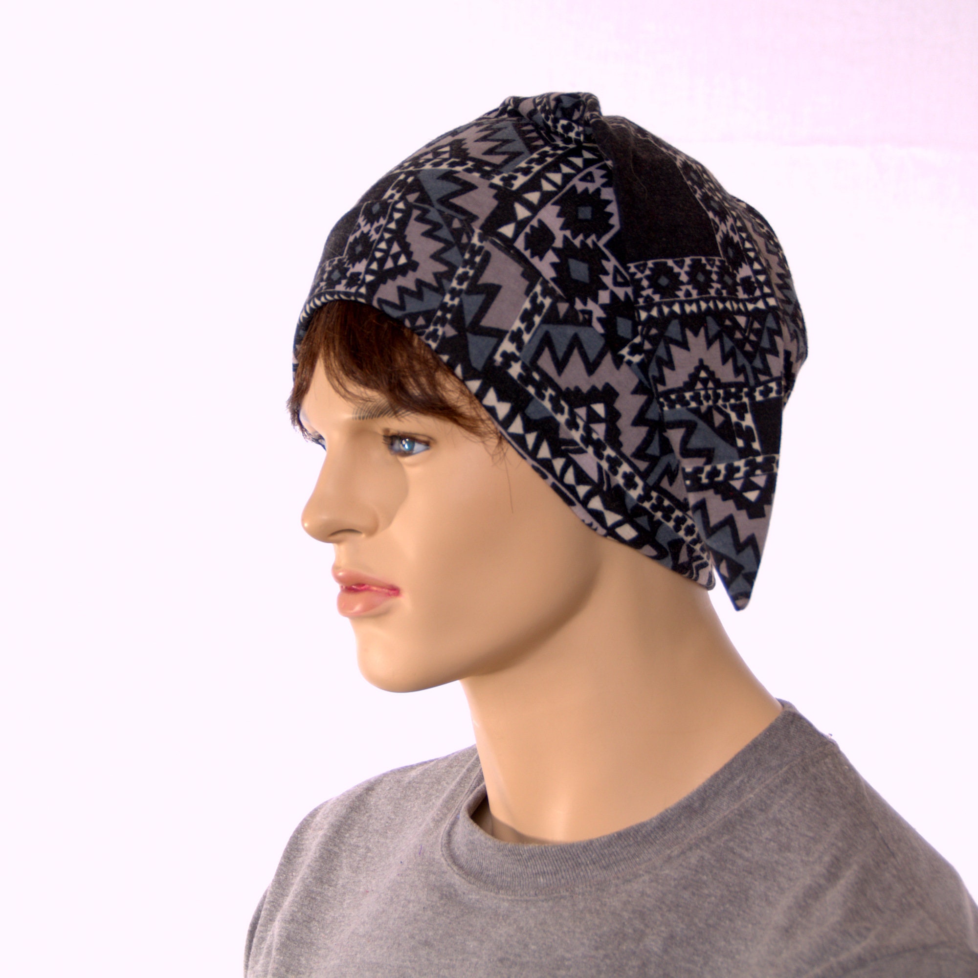 Nightcap Black Gray Aztec Print Poor Poet Short Pointed Night Cap Sleep ...