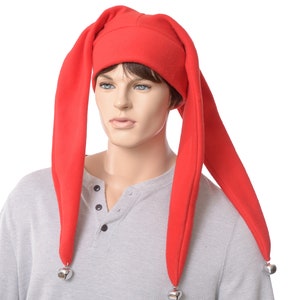 Jester Hat Long Red Bells Three Pointed Fleece Harlequin Cosplay Horn ...