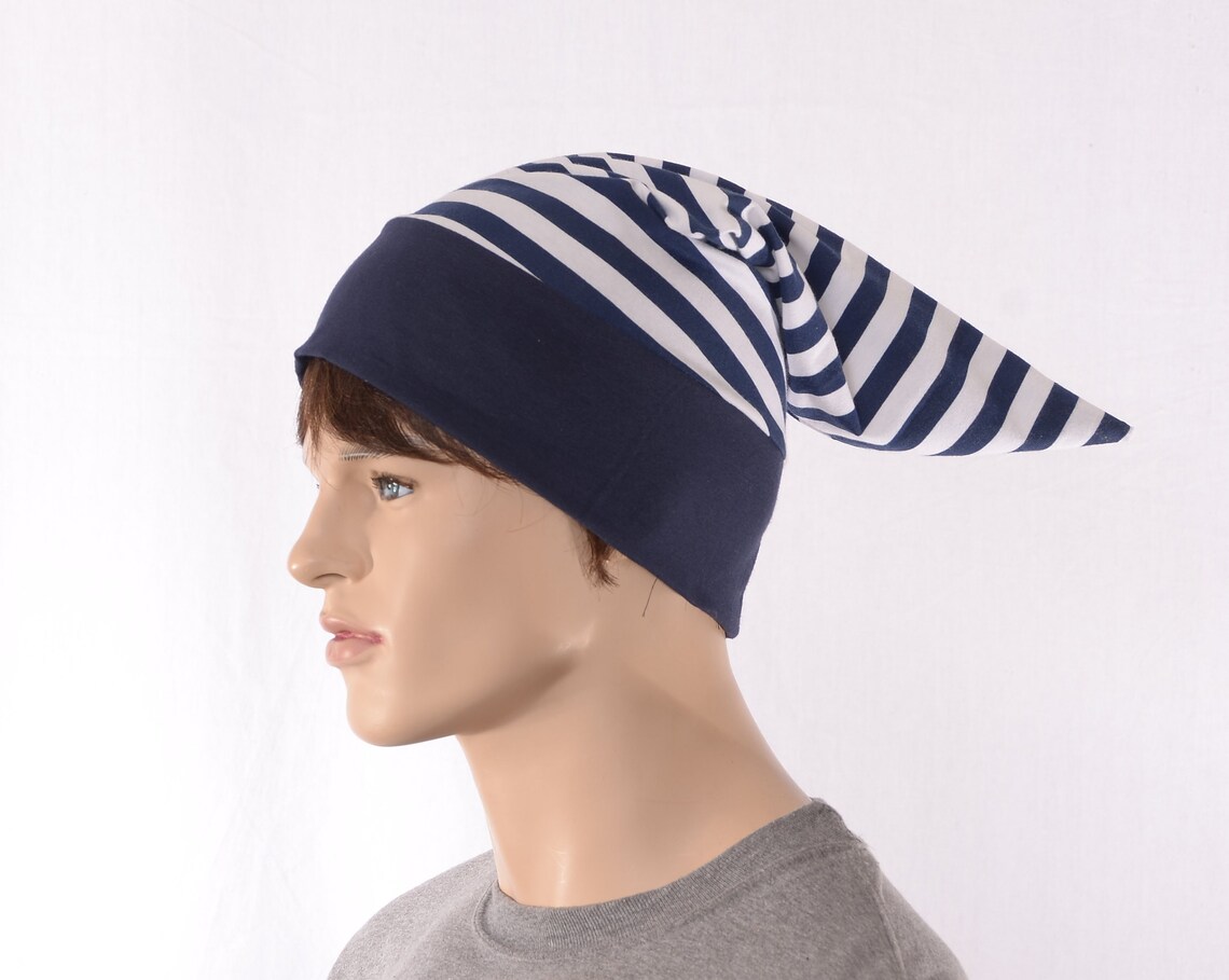 Striped Night Cap Navy Blue White Pointed Sleep Cap Unisex | Etsy