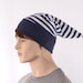 Striped Night Cap Navy Blue White Pointed Pompom Unisex Adult Men Women ...
