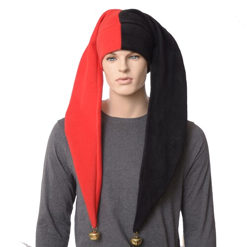 Red Black Jester Hat With Gold Bells Fleece Harlequin Cap Fool - Etsy