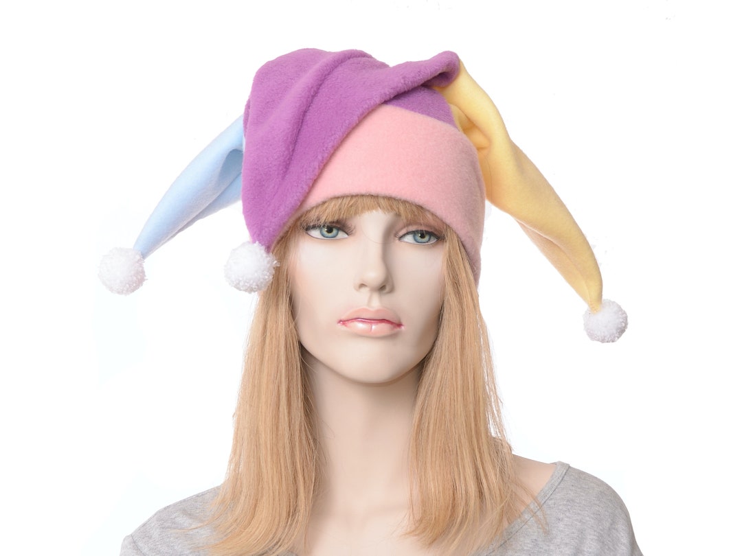Jester Hat Long Pastel Goth Pompoms Three Point Fleece Harlequin ...