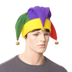 Jester Hat Green Purple Red With Gold Jingle Bells Fleece Harlequin Cap ...
