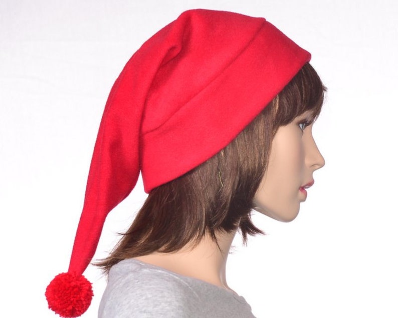Red Stocking Cap Adult Fleece Holiday Hat With Long Tail | Etsy