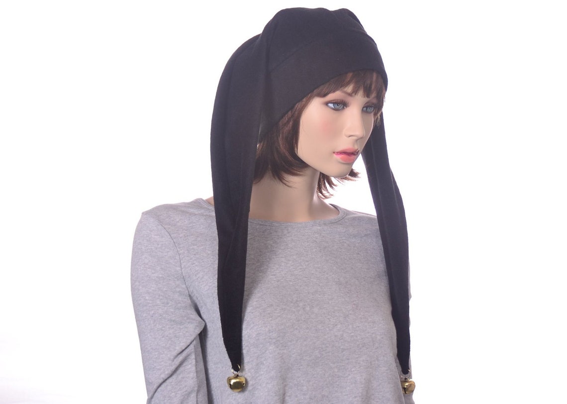 Long Jester Hat Black Fleece Two Pointed Harlequin Cap Gothic - Etsy