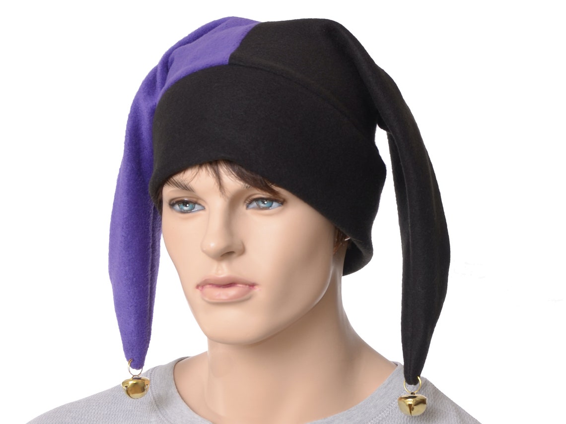 Jester Hat Black Purple Harlequin Cap With Gold Bells Fleece - Etsy