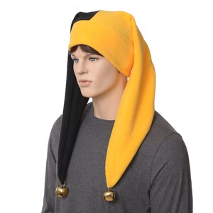 Jester Hat Extra Long Black and Gold Two Pointed Tails Fools Cap Fleece ...