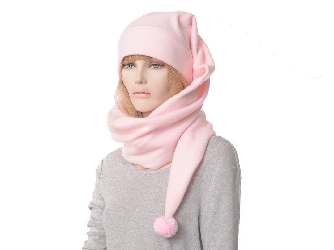 Pink Fleece Stocking Cap Scarf: Extra Long Pompom Winter Hat - Etsy