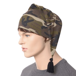 Camping Nightcap Camo Green Cotton Hat to Sleep in Night Cap With Black ...