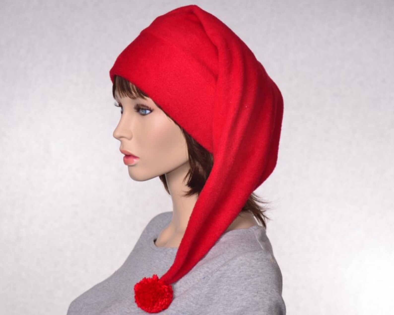 Red Stocking Cap Shoulder Length Fleece Hat Long Christmas Elf - Etsy
