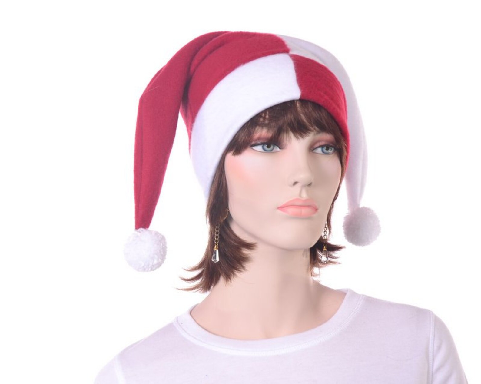 Jester Hat Red White Harlequin Cap Costume Two Pointed With - Etsy
