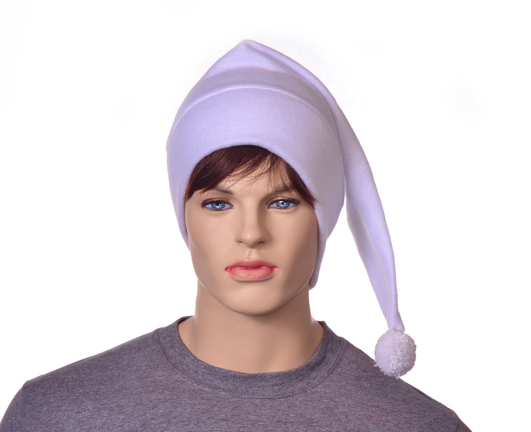 White Stocking Cap Made of Fleece Bright White Pompom Unisex Men Adult ...