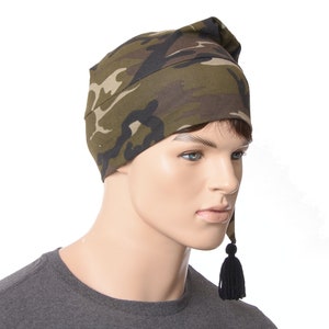 Camping Nightcap Camo Green Cotton Hat to Sleep in Night Cap With Black ...