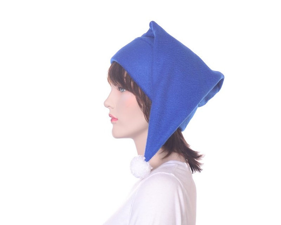 Royal Blue Stocking Cap With White Pompom Long Pointed Beanie - Etsy