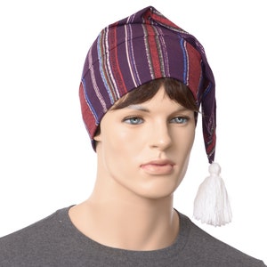 Sleeping Hat Striped Purple Red White With Tassel Nightcap Style Soft ...