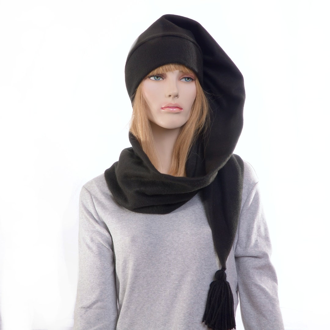 Extra Long Black Fleece Stocking Cap: 5 Foot Scarf Hat, Goblincore ...