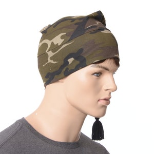 Camping Nightcap Camo Green Cotton Hat to Sleep in Night Cap With Black ...