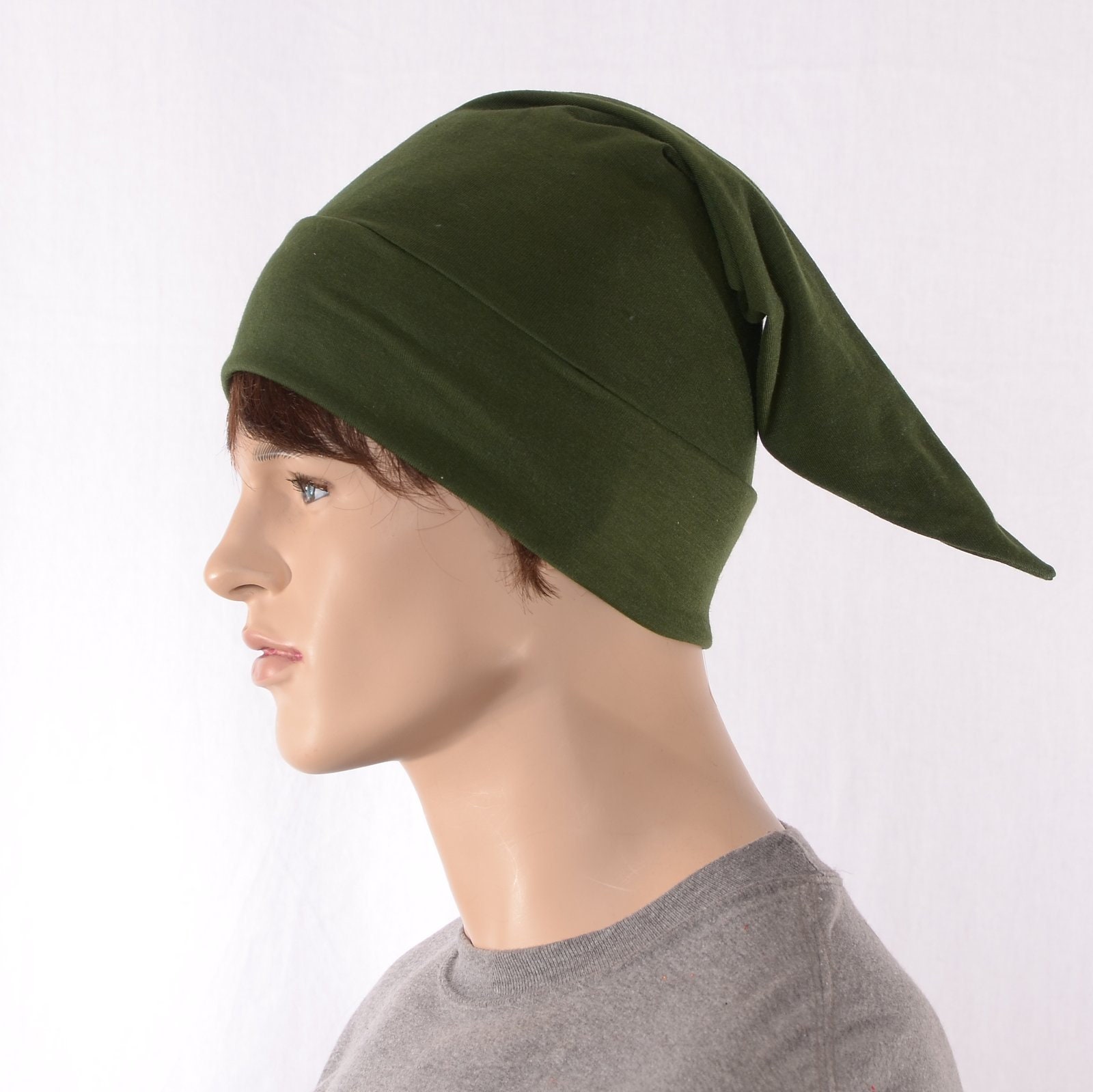 Cotton Sleep Cap Dark Olive Green Traditional Point Nightcap Adult Mens ...
