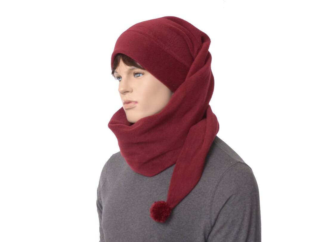 Extra Long Stocking Cap Burgundy Wrap Around Scarf Hat 5 Ft Tail Hat ...