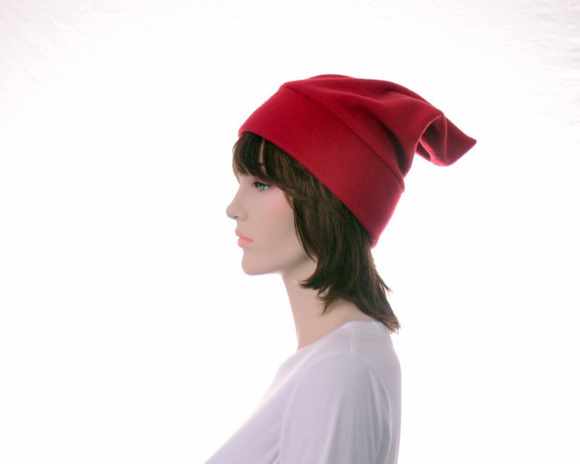Dark Red Elf Hat Costume Fleece Beanie Hat Adult Stocking Cap | Etsy