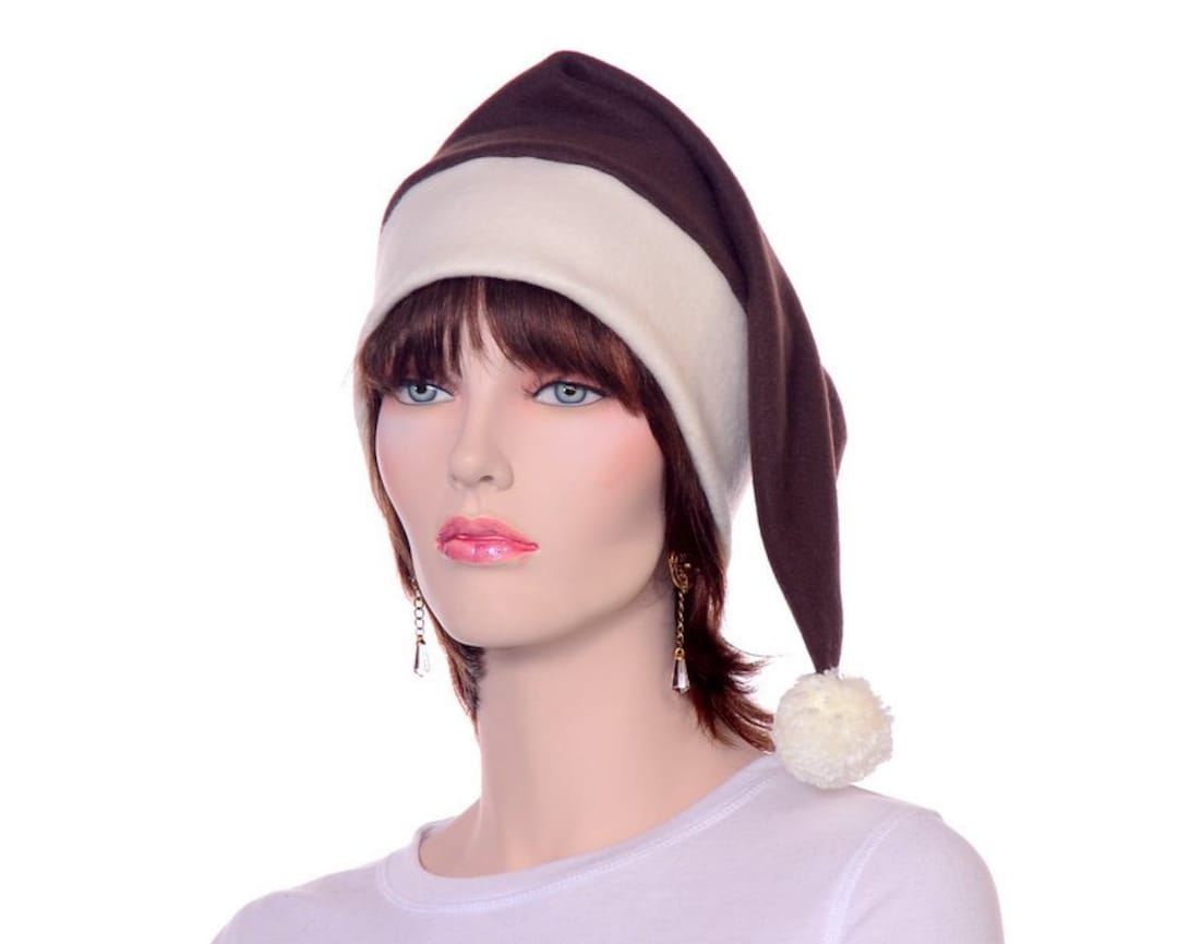 Long Stocking Cap Brownie Fae Elf Hat Brown Ivory With Pompom - Etsy