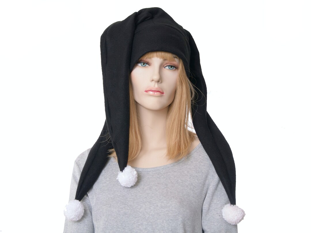Handmade Black Fleece Jester Hat: Renaissance Fair Costume With White ...