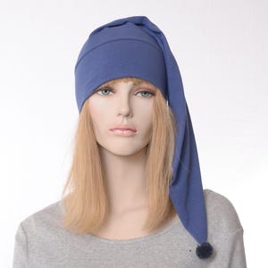 Cotton Sleep Cap: Blue Nightcap With Pompom - Chemo Cancer Headwear - Etsy