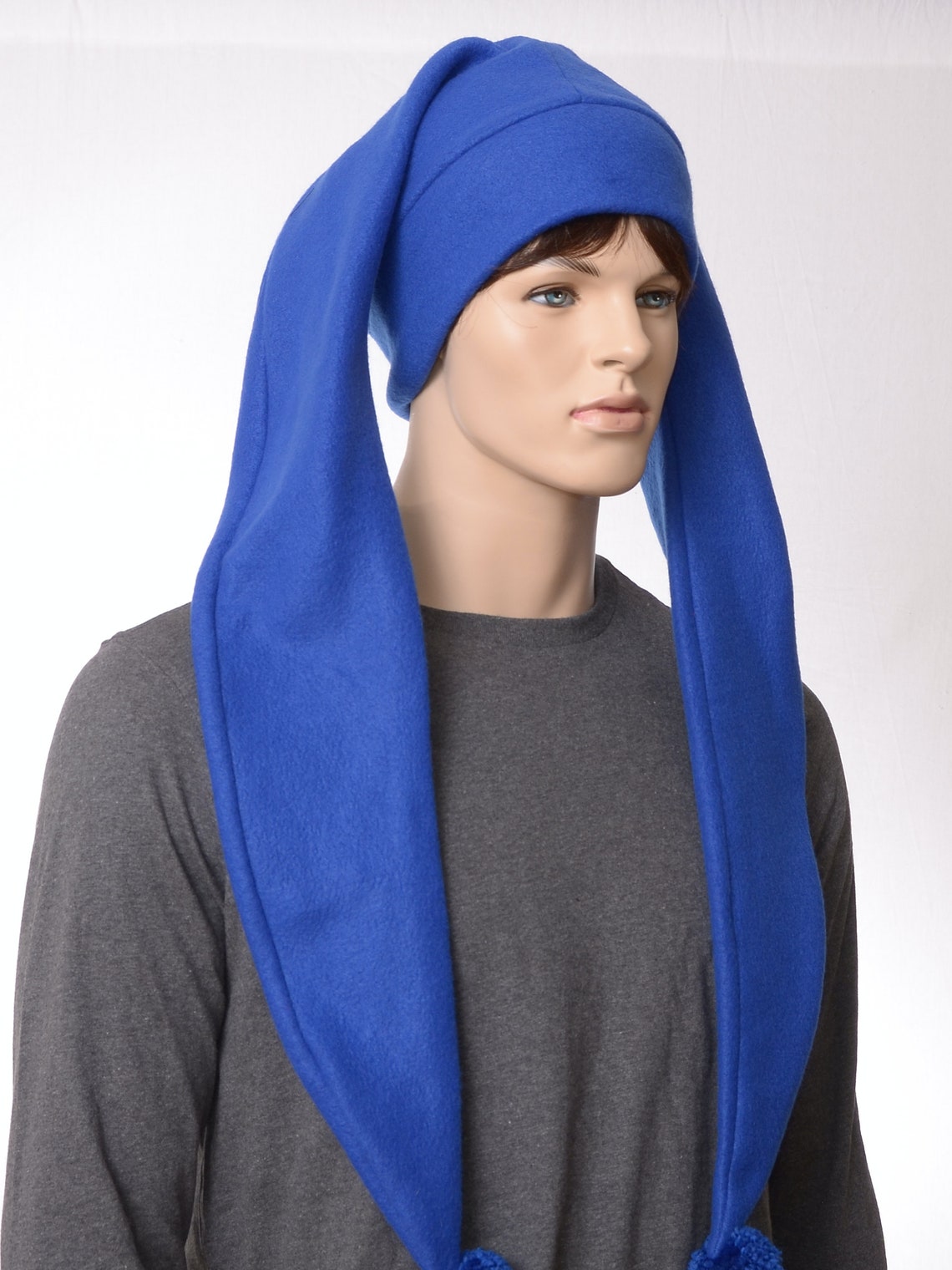 Jester Hat Extra Long Royal Blue Two Point Cap Fleece Pompom - Etsy