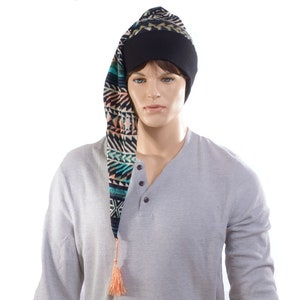 Nightcap Tribal Print Black Turquoise Pointed Hat Cotton Night Cap Elf ...
