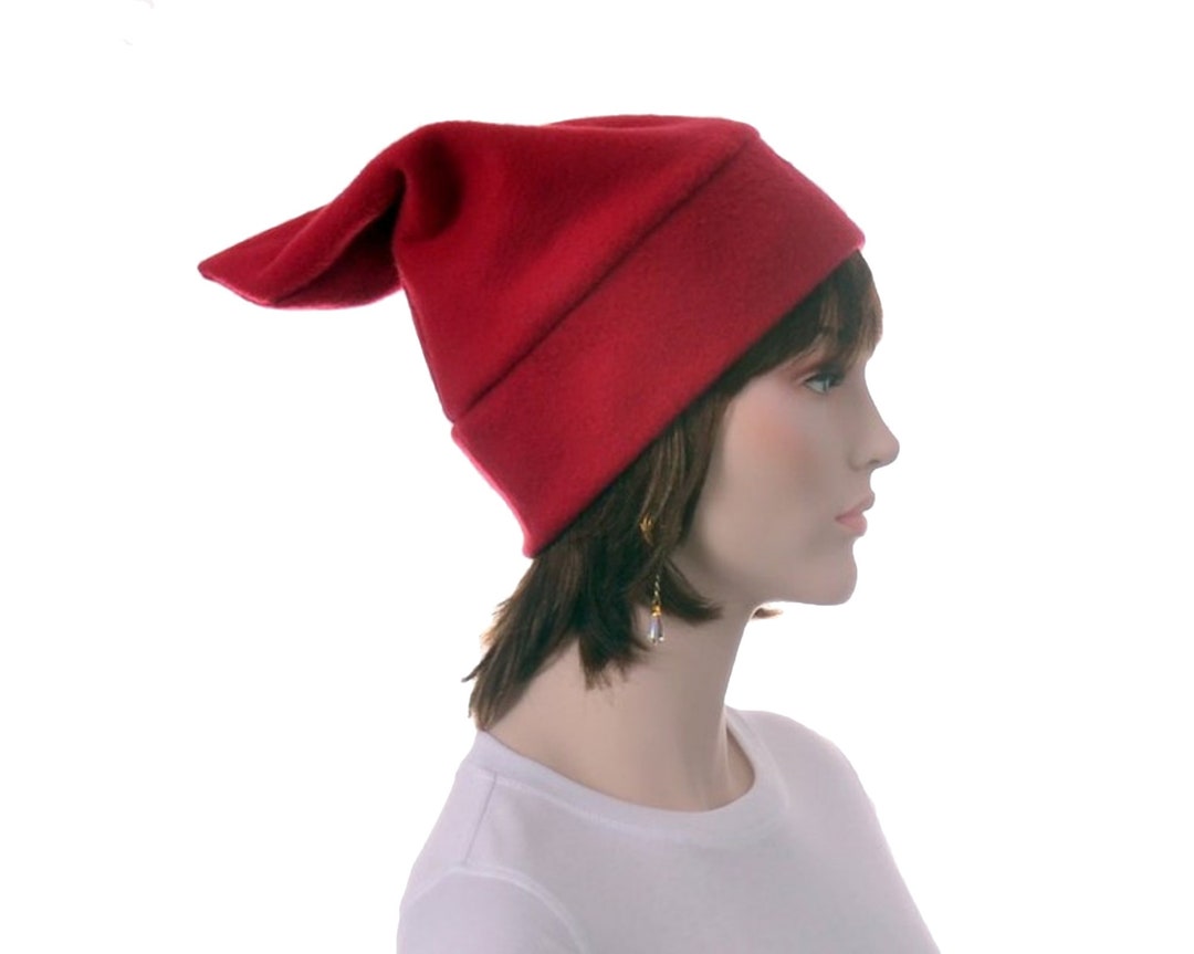 Dark Red Elf Hat Costume Fleece Beanie Hats Adult Stocking Cap Fairy ...