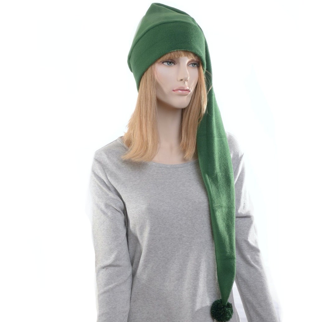 Extra Long Stocking Cap Dark Green Pompom Goth Santa Hat Long Tail Hat ...