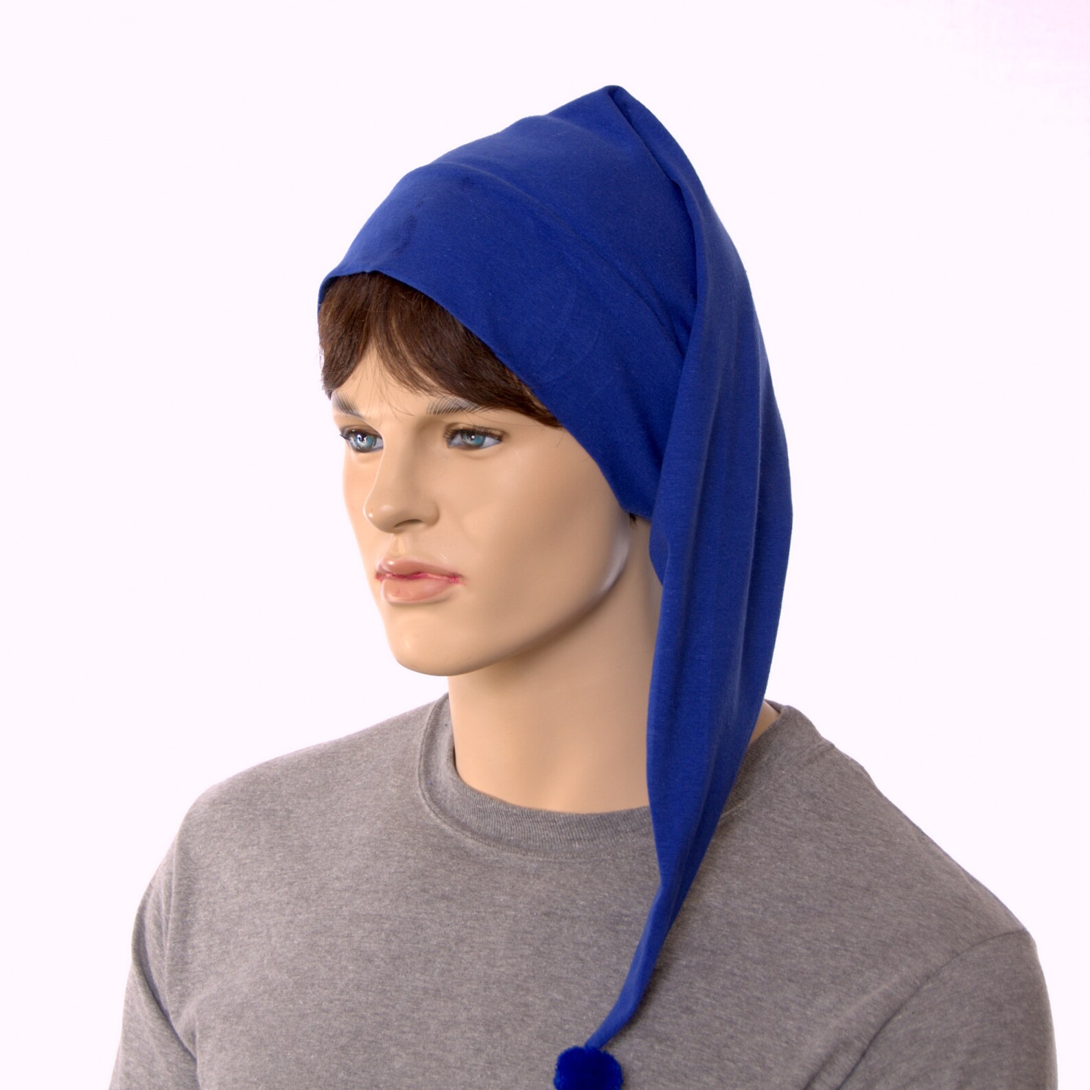 Night Cap Royal Blue Pointed Cotton Nightcap With Pompom Women - Etsy