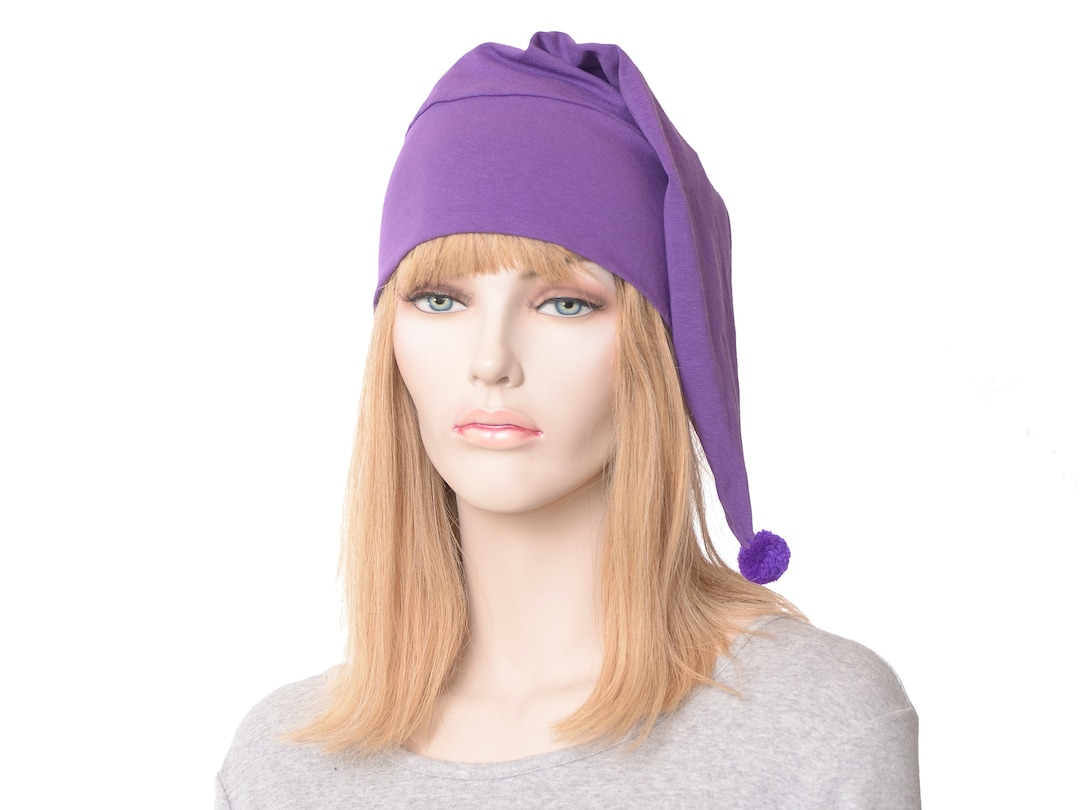 Nightcap Purple Pointed Pompom Unisex Adult Men Women Cotton Night Cap ...