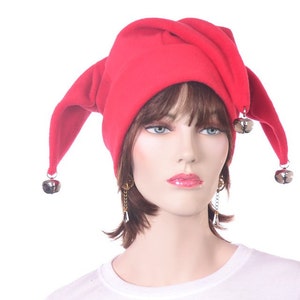 Red Jester Hat Three Pointed Joker Fleece Christmas Costume Jingle ...