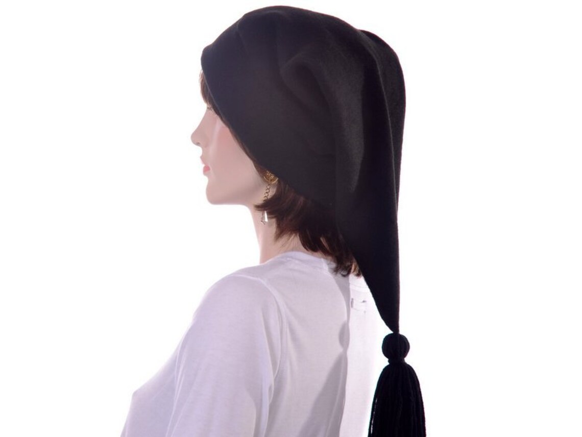 Black Stocking Cap Long Pointed Hat With Tassel Warm Winter - Etsy