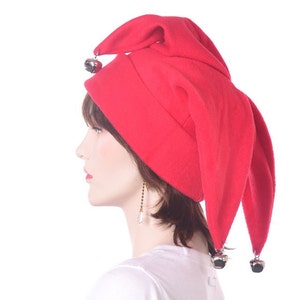 Red Jester Hat Three Pointed Joker Fleece Christmas Costume Jingle ...