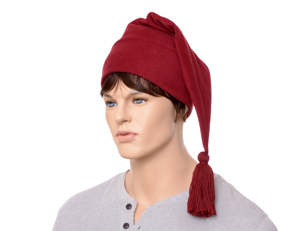 Burgundy Fleece Stocking Cap: Long Tassel Tail Elf Hat Adult Men Women ...