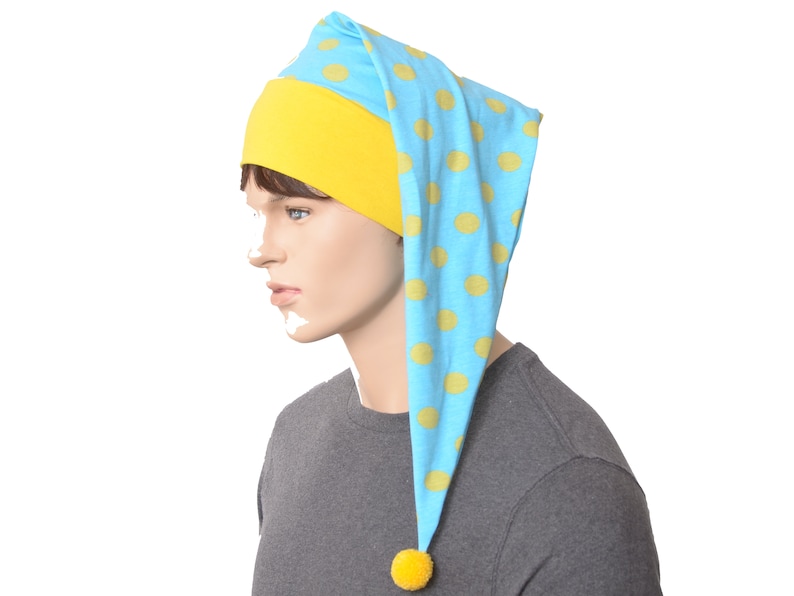 Nightcap Blue With Yellow Polka Dots Adult Men Women Pompom - Etsy