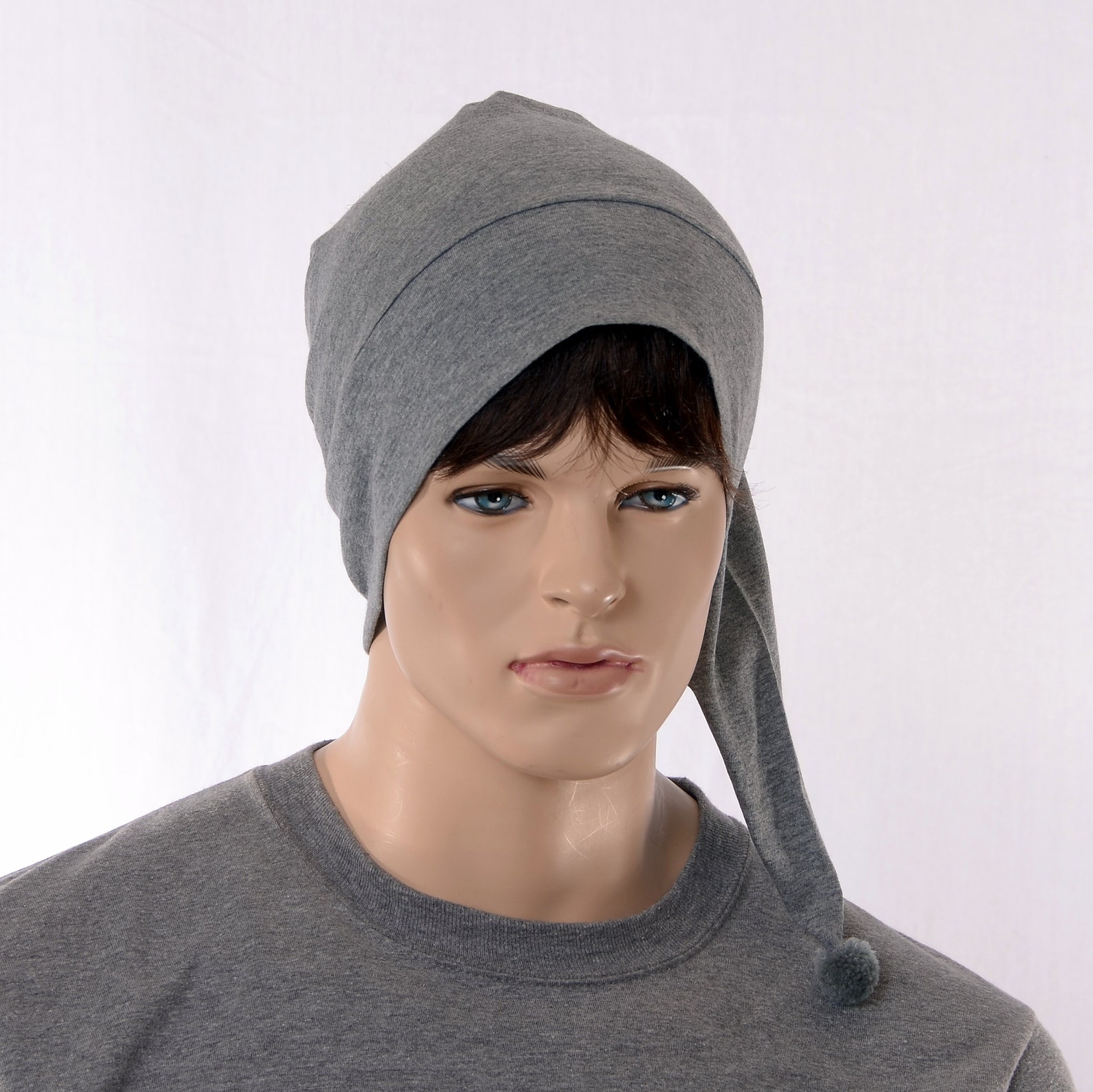 Long Night Cap Gray Pointed Nightcap With Pompom Cotton Adult - Etsy