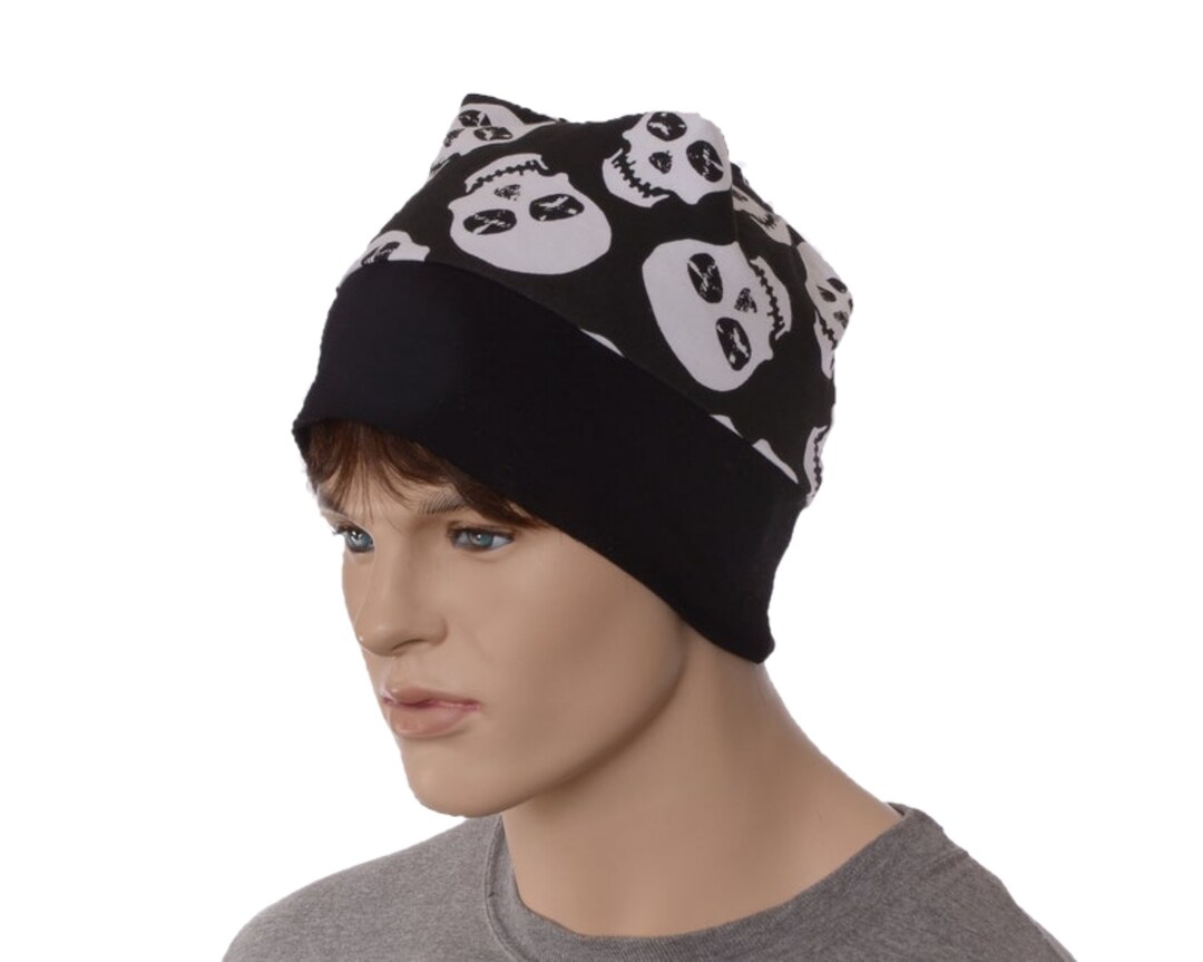 Skull Cap Nightcap Beanie Black White Lightweight Cotton Adult - Etsy