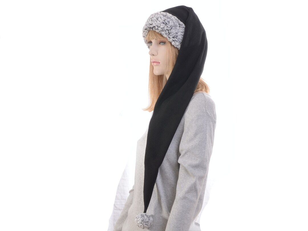 Stocking Cap Black Gray Sherpa Extra Long Waist Length Pointed - Etsy