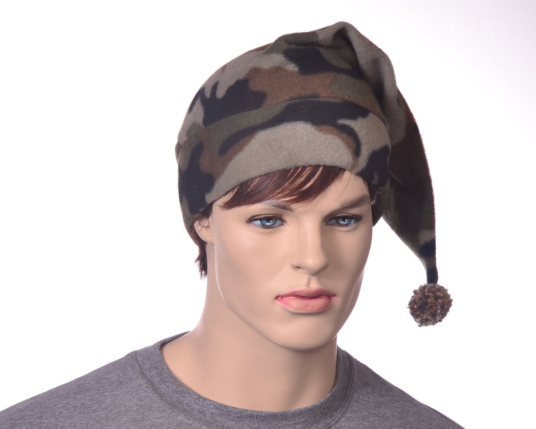 Camo Stocking Cap Pompom Long Pointed Camouflage Fleece Elf Hat Unisex ...