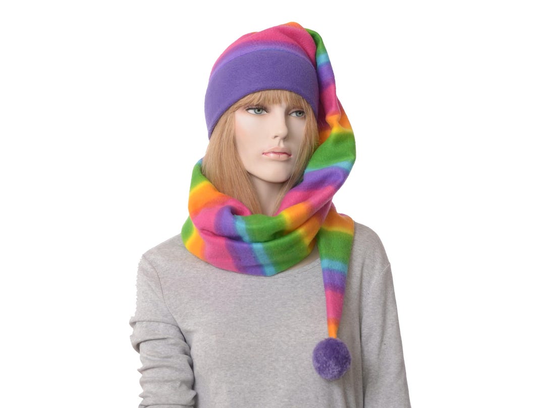 Neon Rainbow Extra Long Stocking Cap Wrap Around Scarf Hat 5 Ft Long ...
