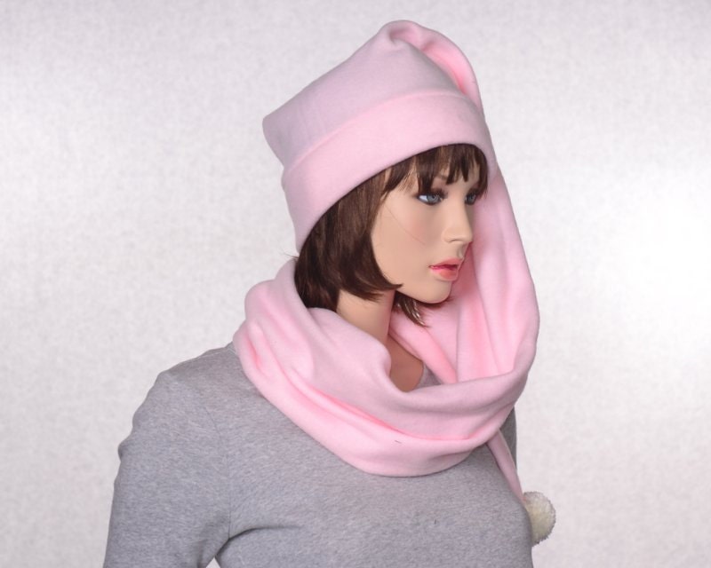 Wrap Around Long Stocking Cap Pastel Pink Scarf Hat Soft Tail Hat ...