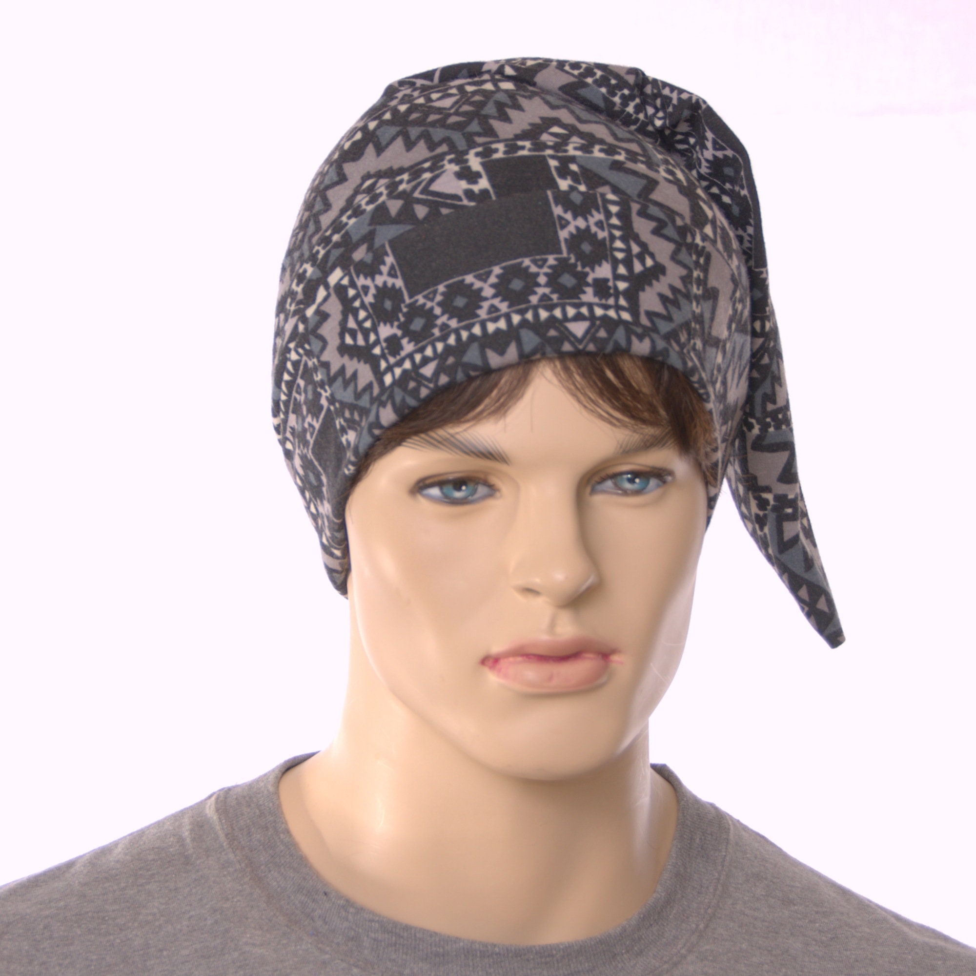 Nightcap Black Gray Aztec Print Poor Poet Short Pointed Night Cap Sleep ...